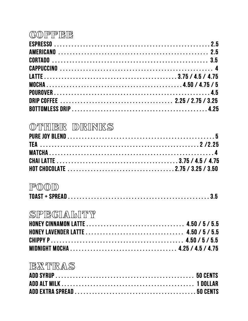 Menu at Ground Floor Coffee cafe, Siloam Springs, W University St #2112
