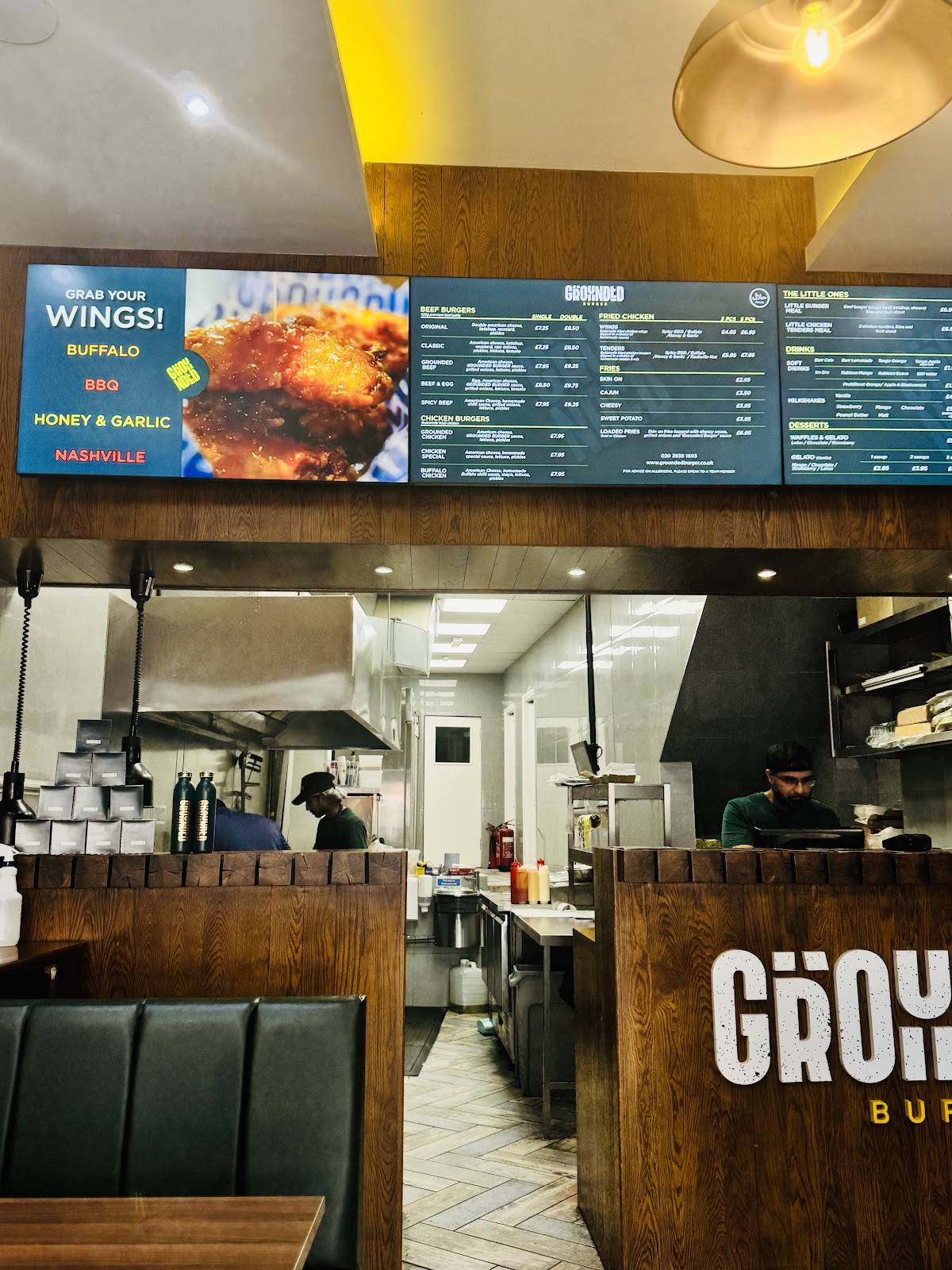 Menu at Grounded Burger restaurant, London