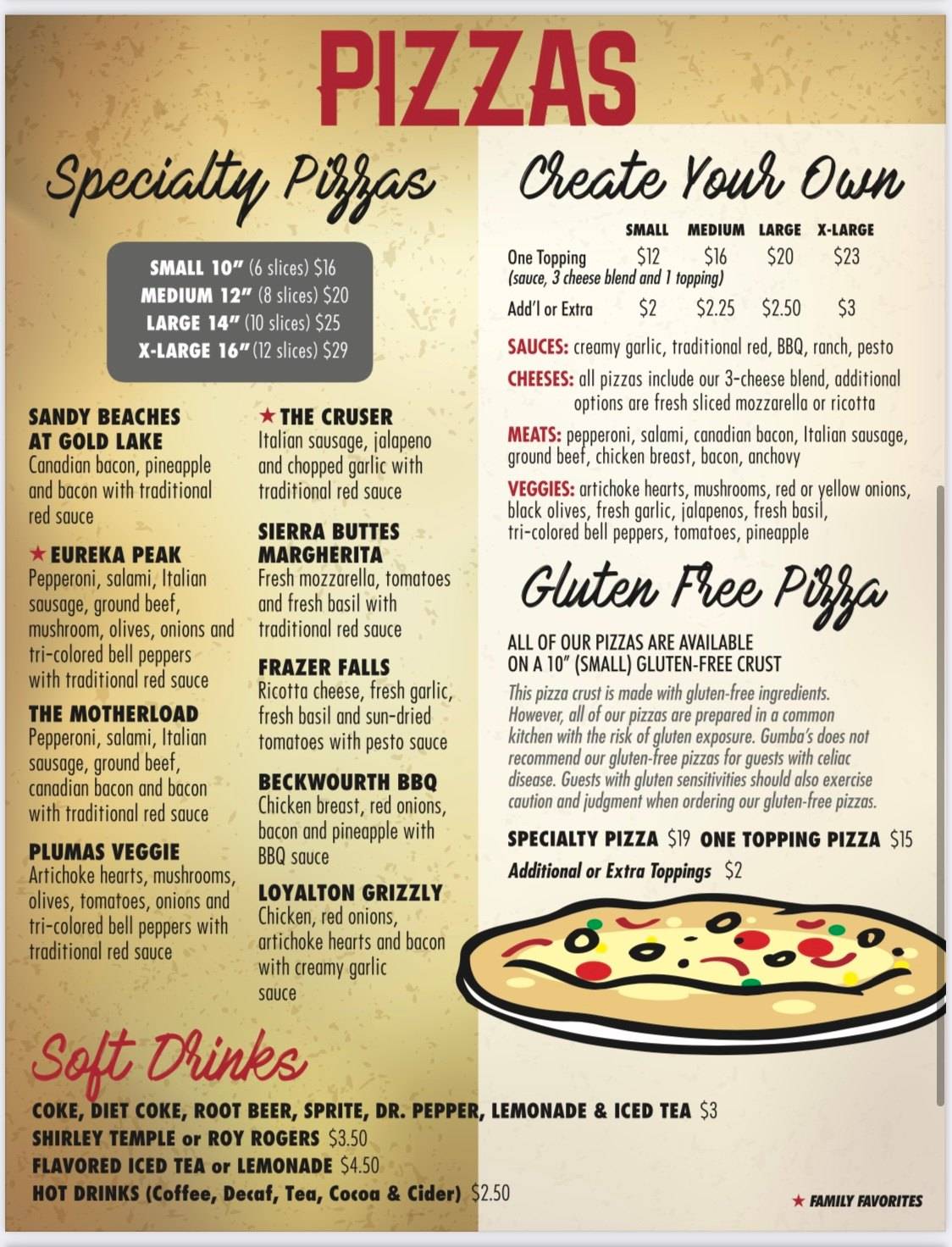 Carta de pizzería Gumba's II Go, Blairsden