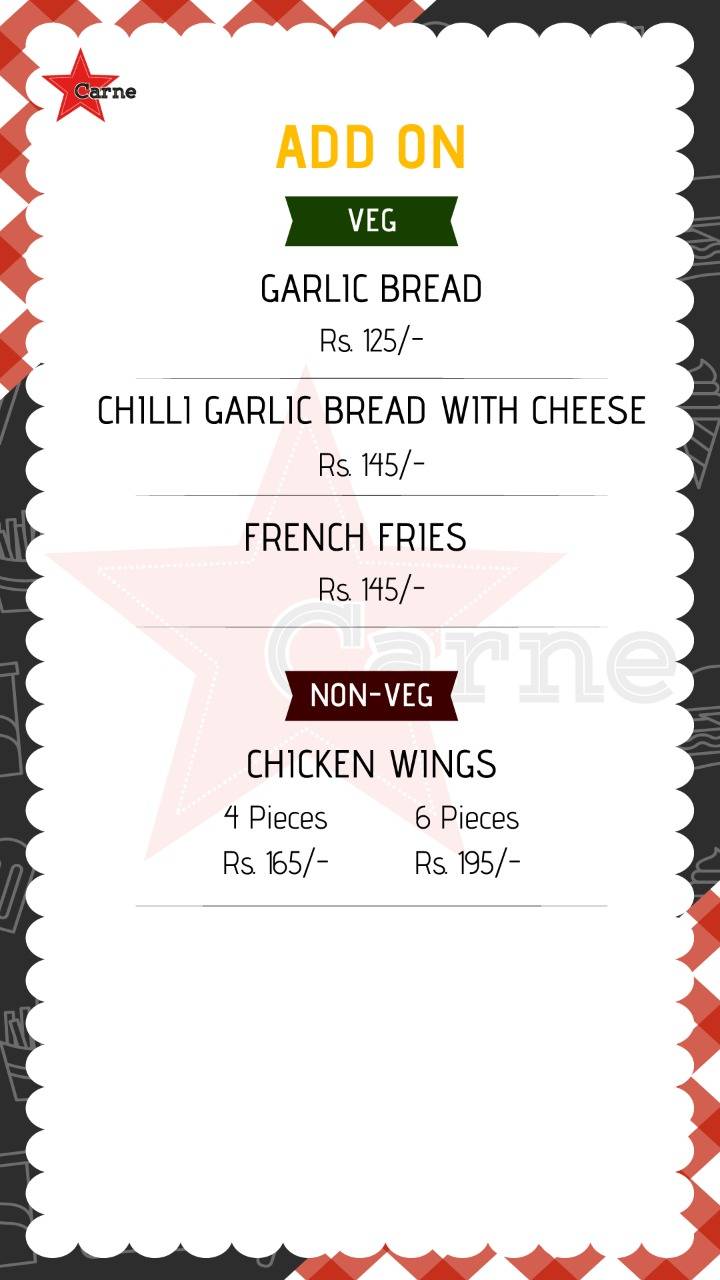 Menu at Carne, Gurugram, Khasra No. 506