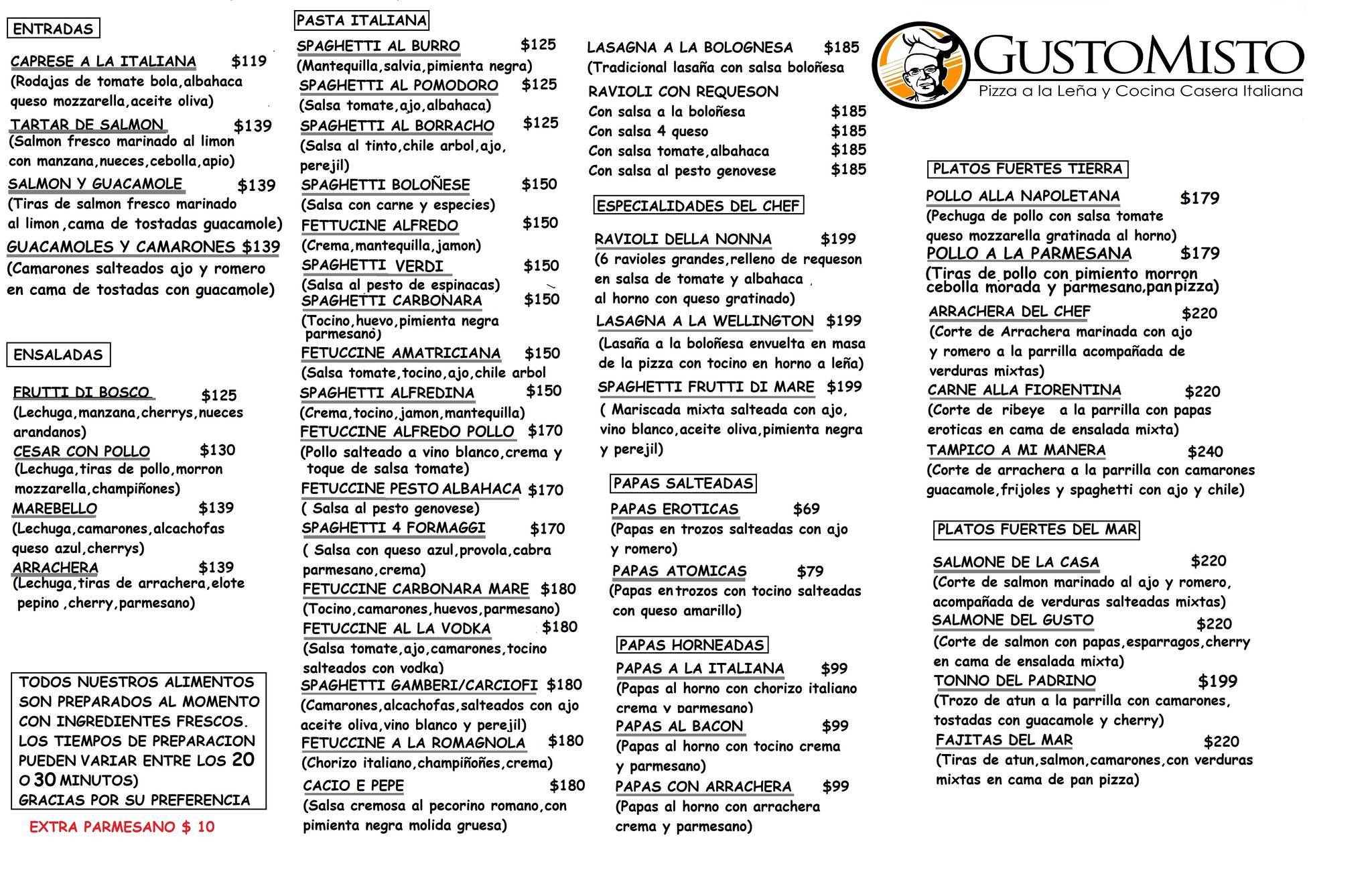 Carta del restaurante Gusto Misto SJR San Juan del Río, San Juan del Río