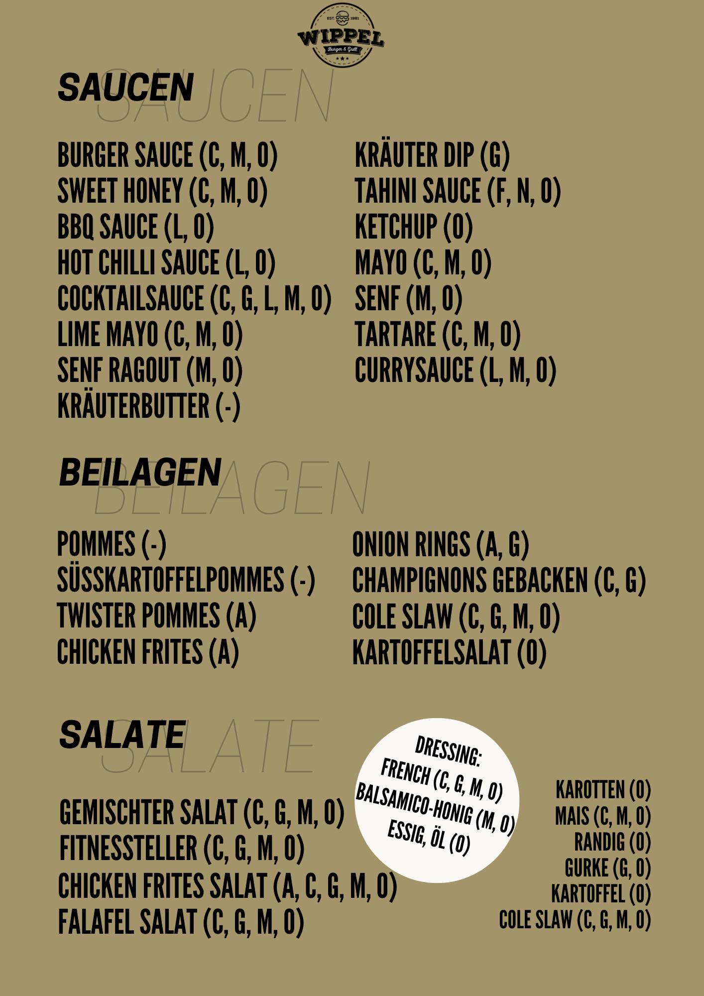 Speisekarte von Wippel Burger & Grill fast Food, Höchst