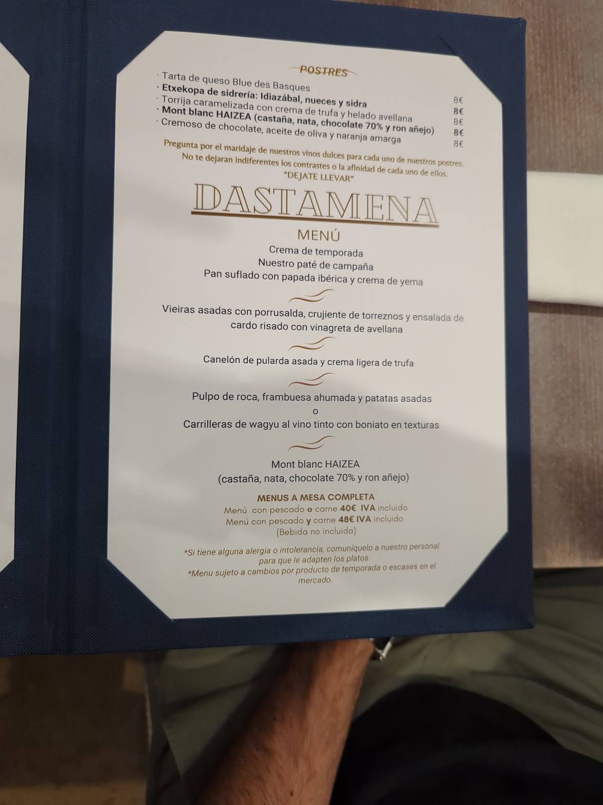 Carta del restaurante HAIZEA JATETXEA, San Sebastián