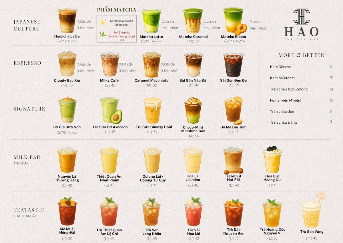 Menu at HAO The Tea Bar - Thống Nhất, Ho Chi Minh City
