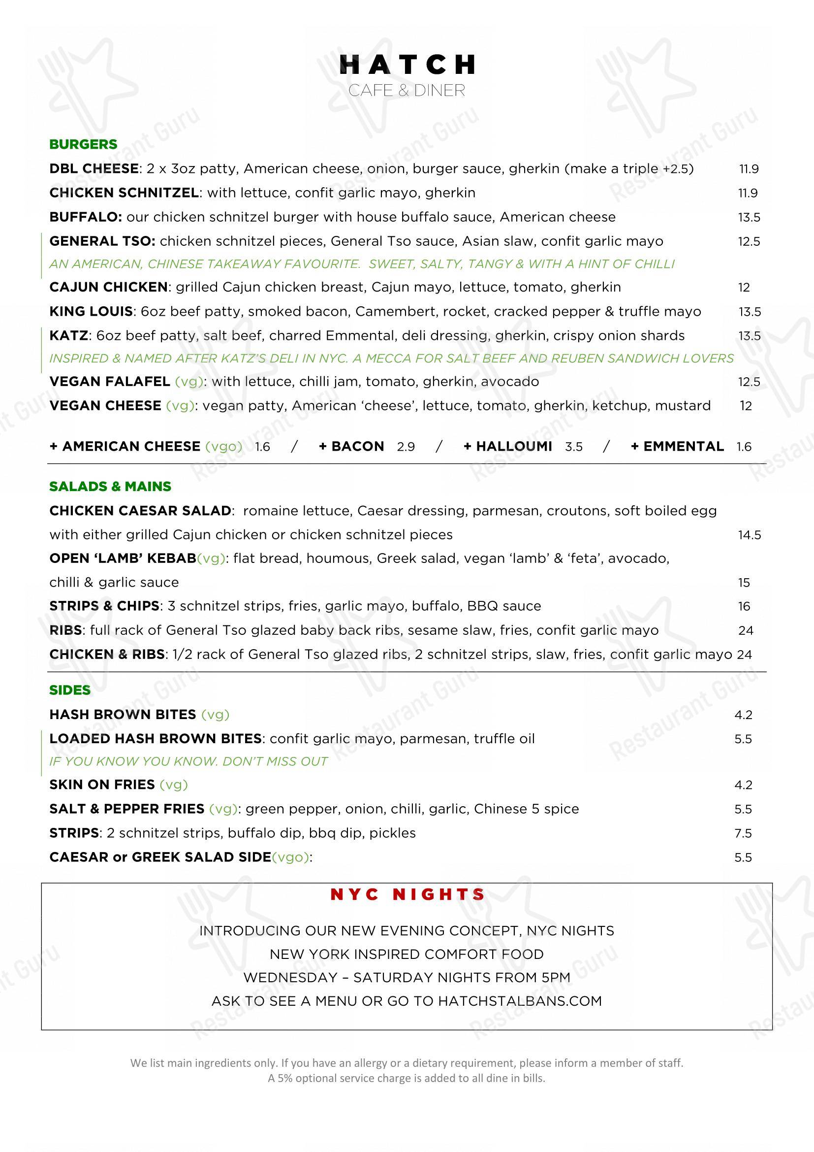 Menu at HATCH restaurant, St Albans, 7-8 Christopher Pl
