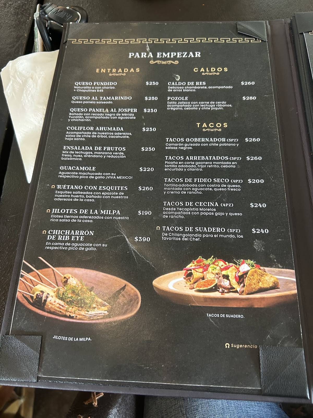 Carta del restaurante Hacienda La Charreada, Santiago