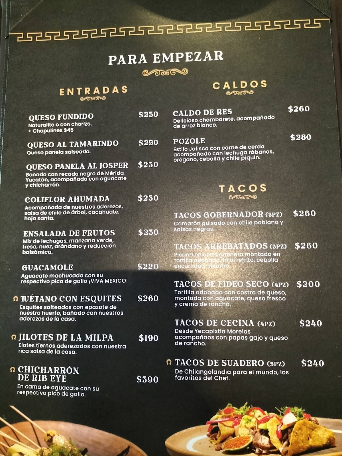 Carta del restaurante Hacienda La Charreada, Santiago