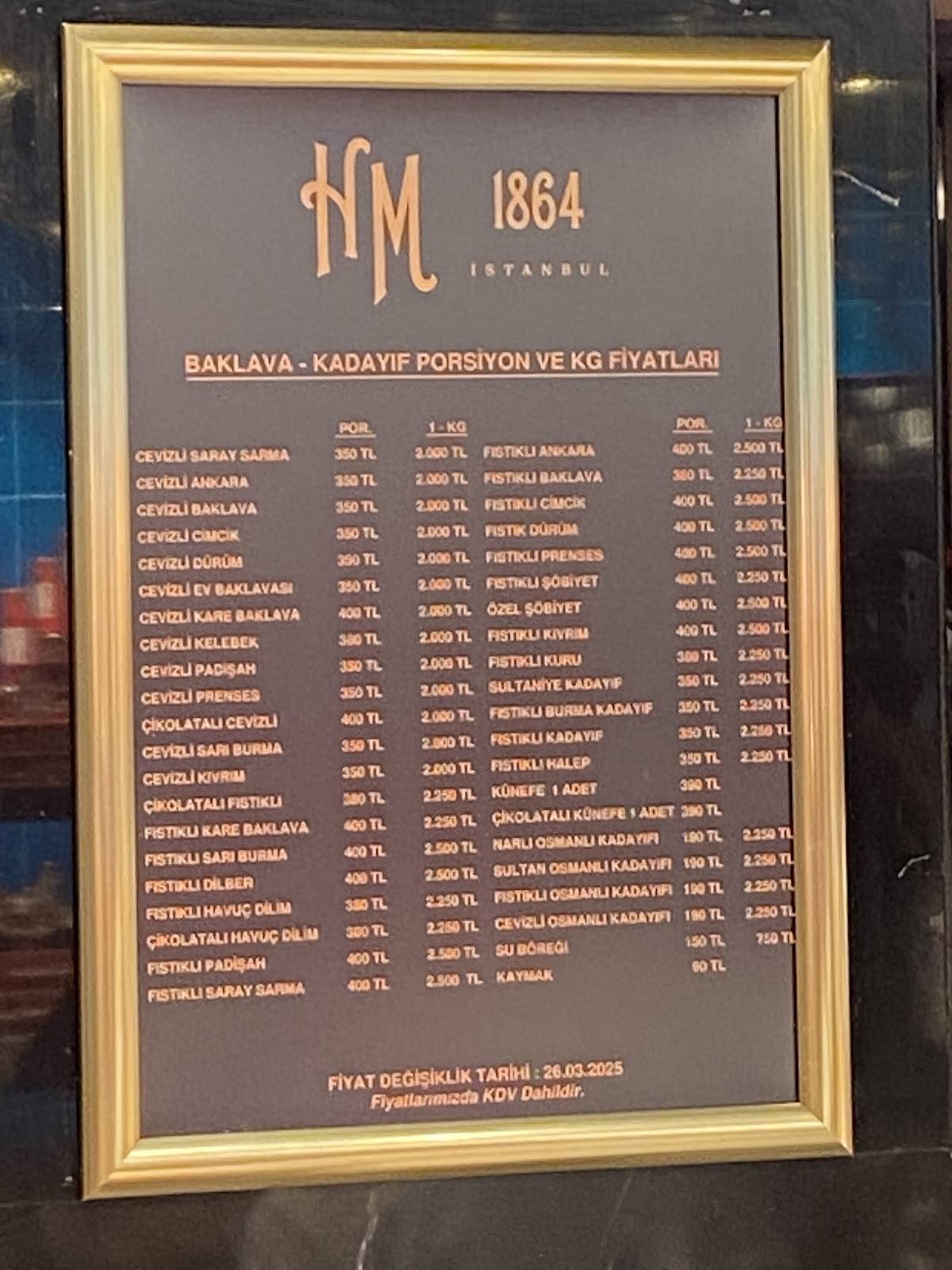 Menu at Hafız Mustafa 1864 Galataport, Istanbul, Meclis-i Mebusan Cd ...
