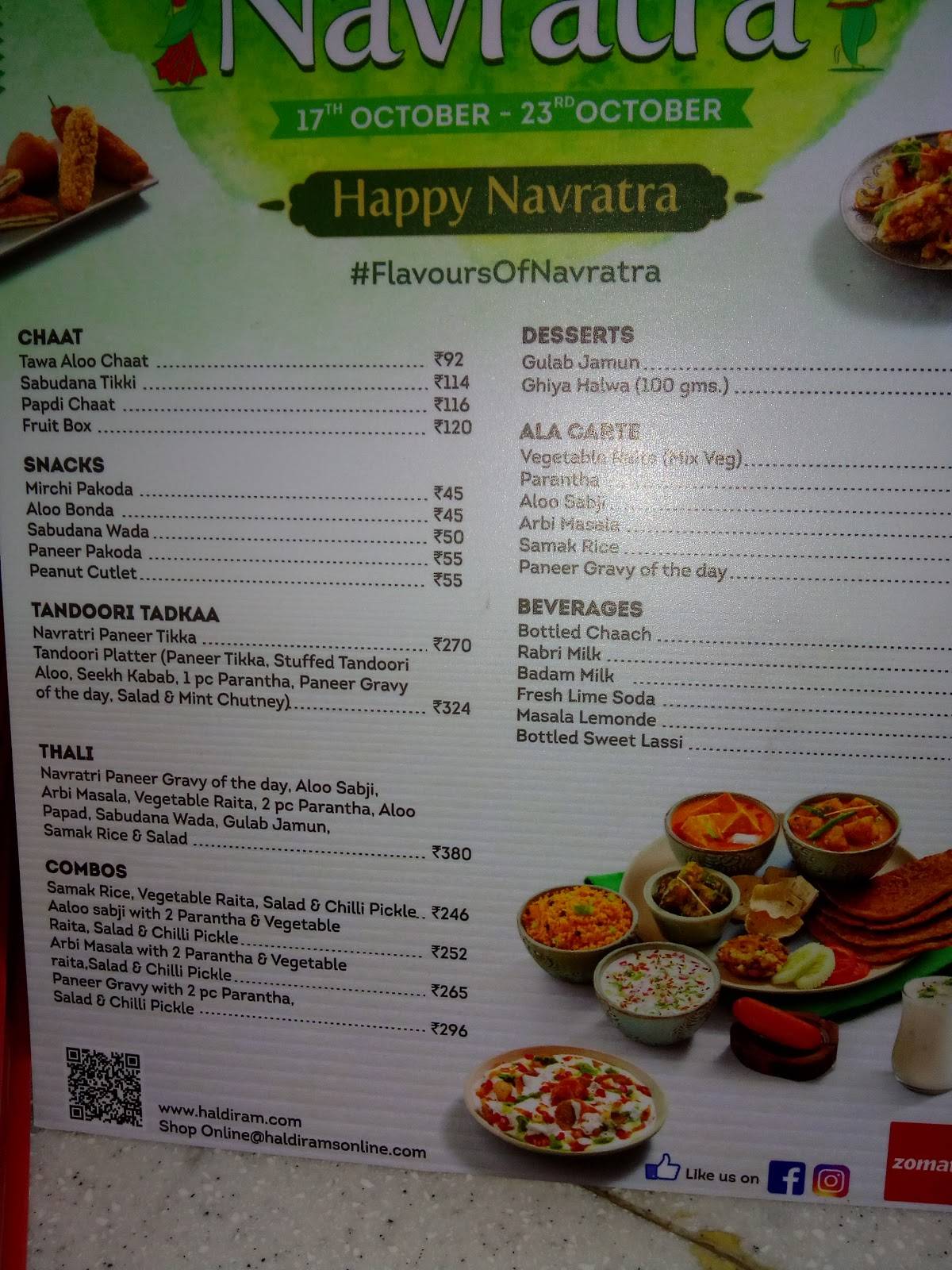 Menu at Haldiram's - Chandni Chowk, New Delhi