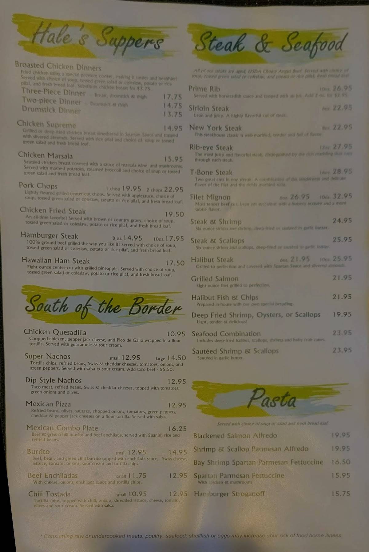 Menu at Hale's Restaurant & Lounge, Hillsboro