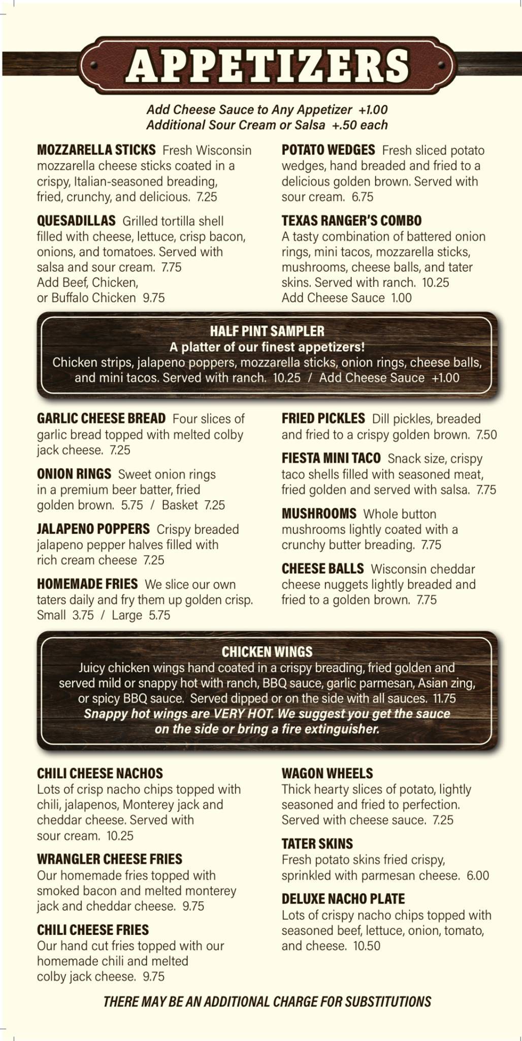 Menu at Half Pint Saloon restaurant, Waterloo