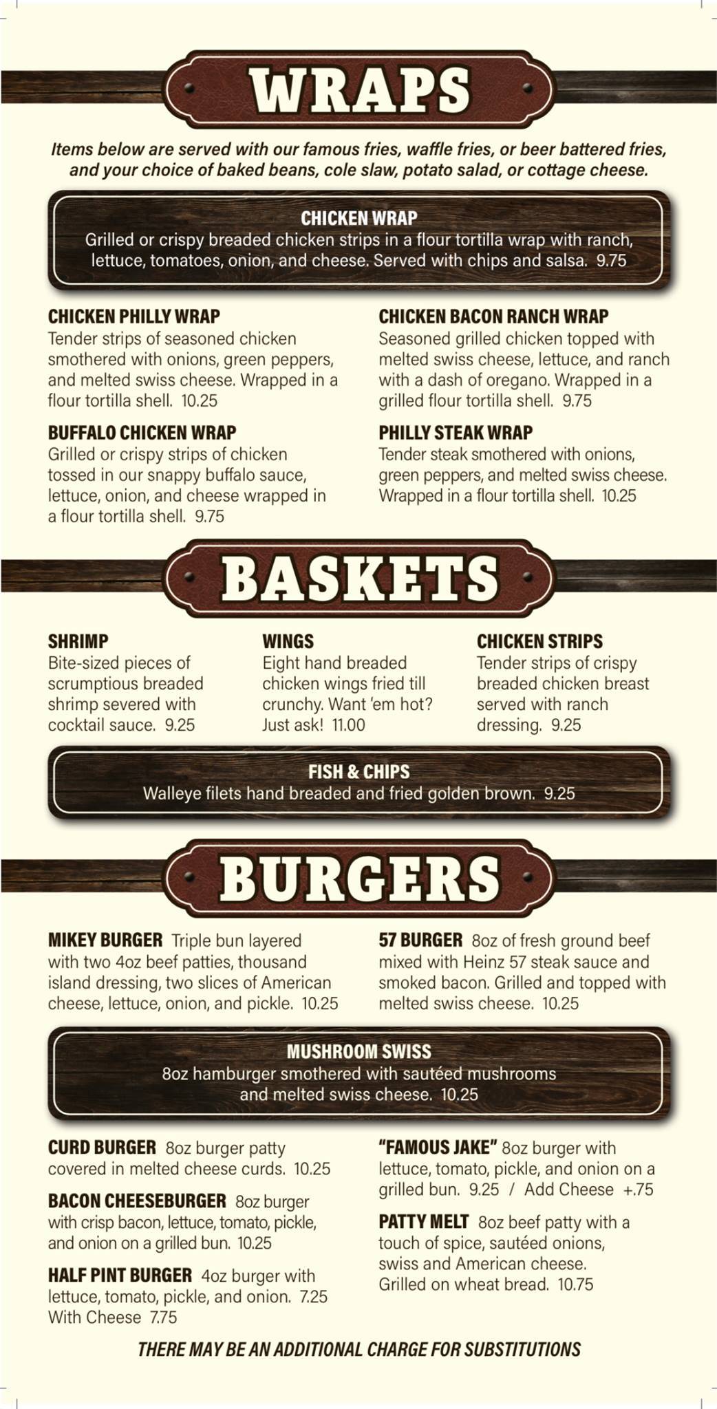 Menu at Half Pint Saloon restaurant, Waterloo