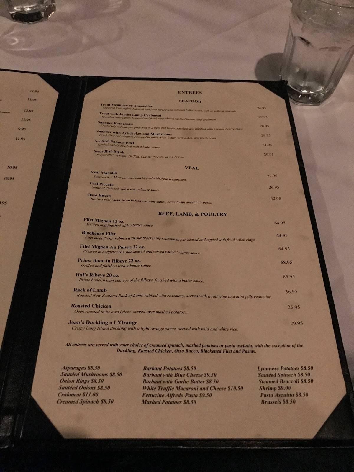 Menu at Hal's "The Steakhouse", Atlanta