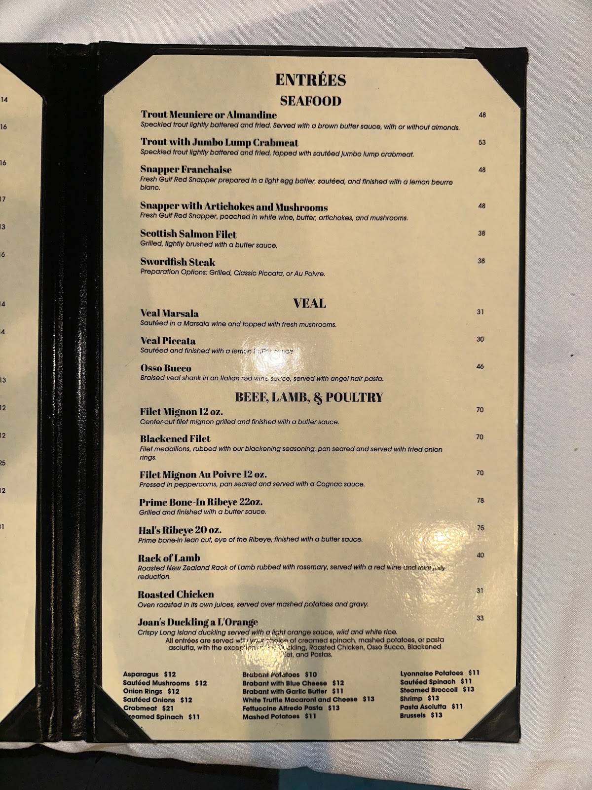 Menu at Hal's "The Steakhouse", Atlanta
