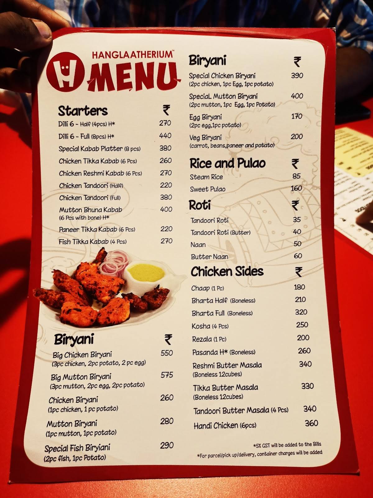 Menu at Hanglaatherium Lake Gardens, Kolkata, 188/3/1 A