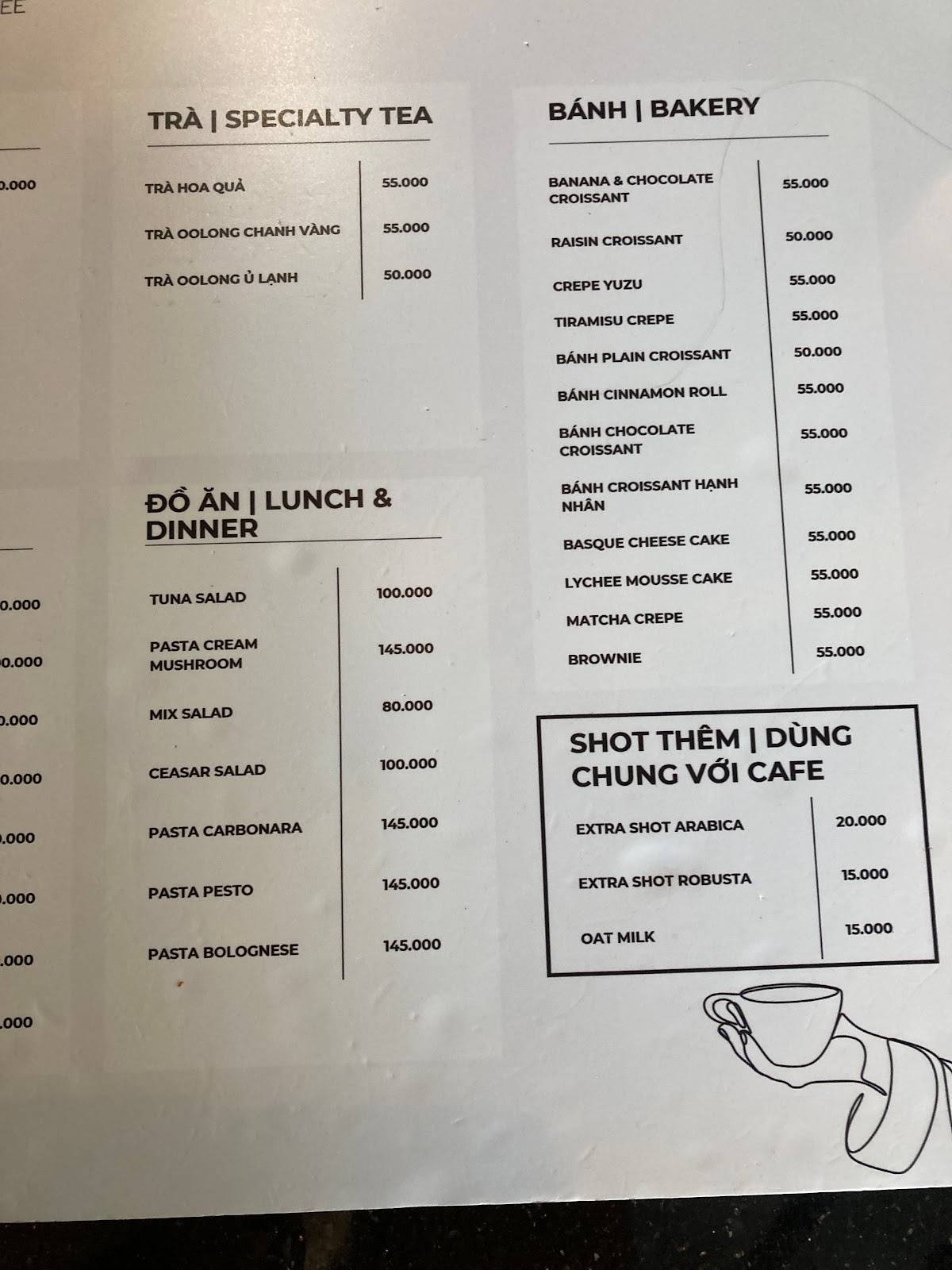 Menu at Bean There Specialty Coffee, Hanoi