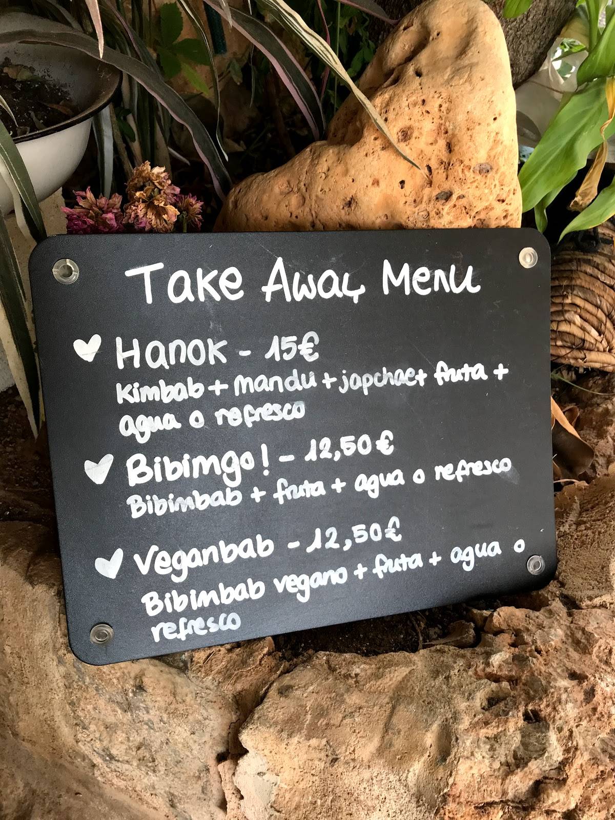 Menu at Hanok Korean Restaurant, Deià