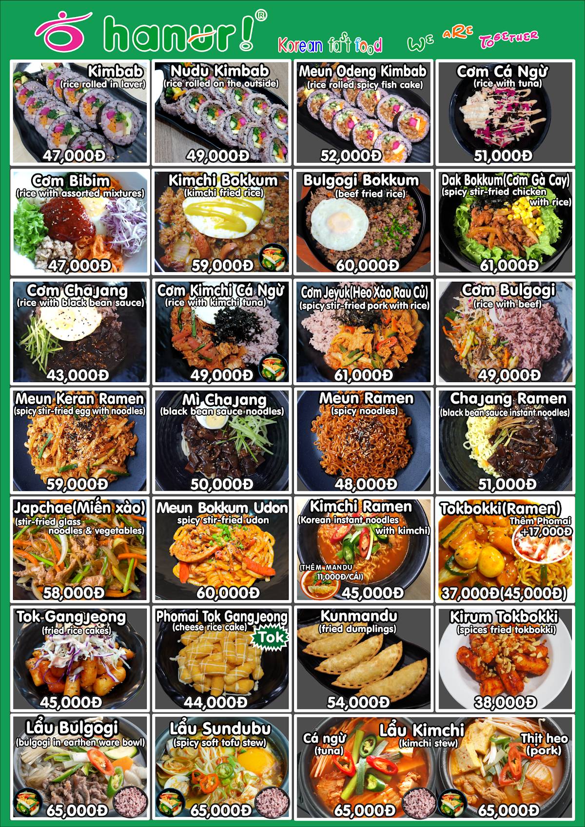 Menu at Hanuri Korean Fast Food, Ho Chi Minh City, 736 Đ. Sư Vạn Hạnh