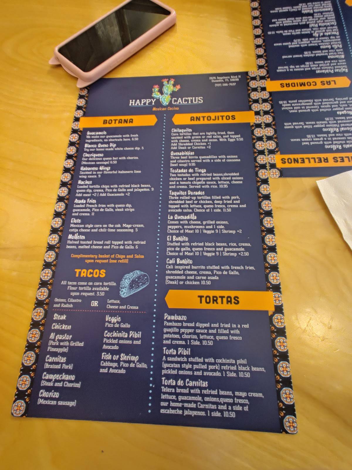 Menu at Happy Cactus Mexican Cocina restaurant, Dunedin