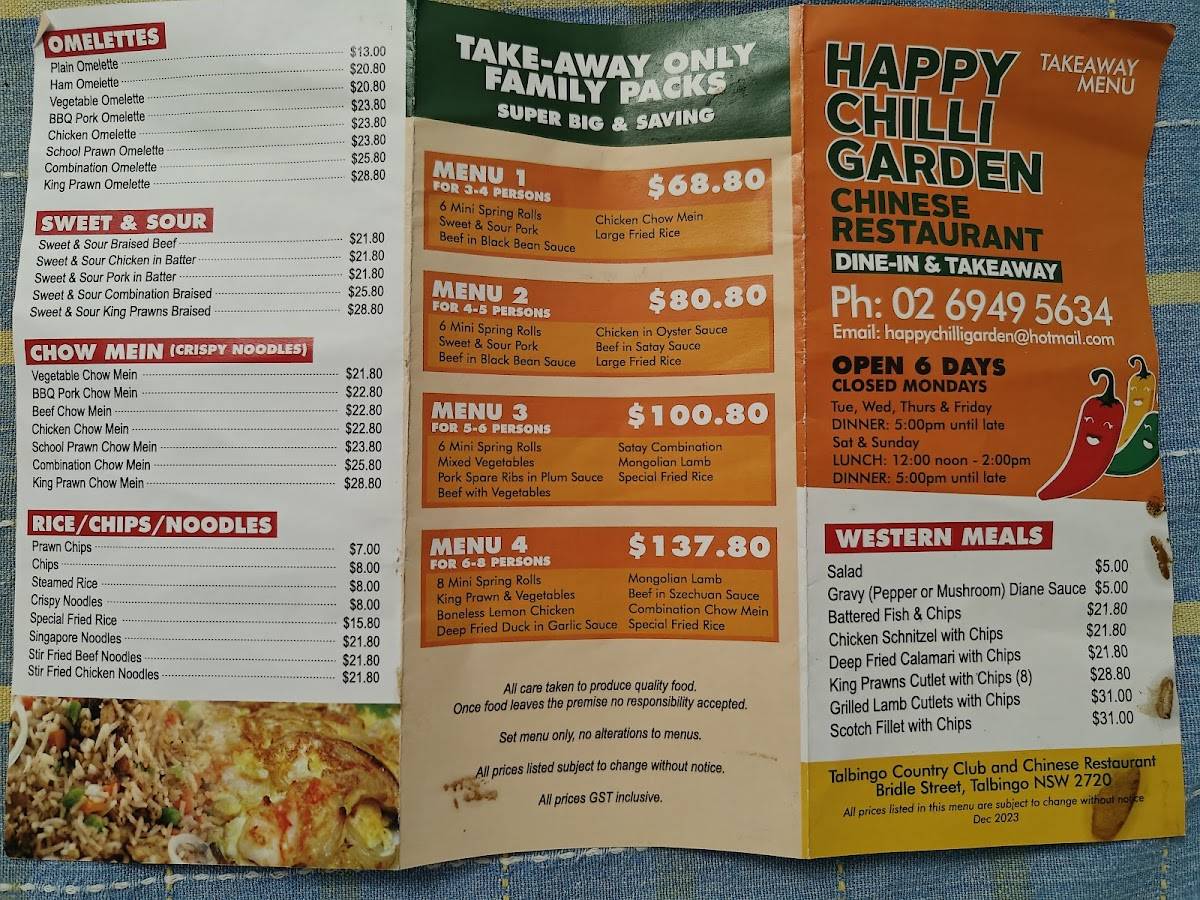 Menu at Happy Chilli Garden Talbingo restaurant, Talbingo