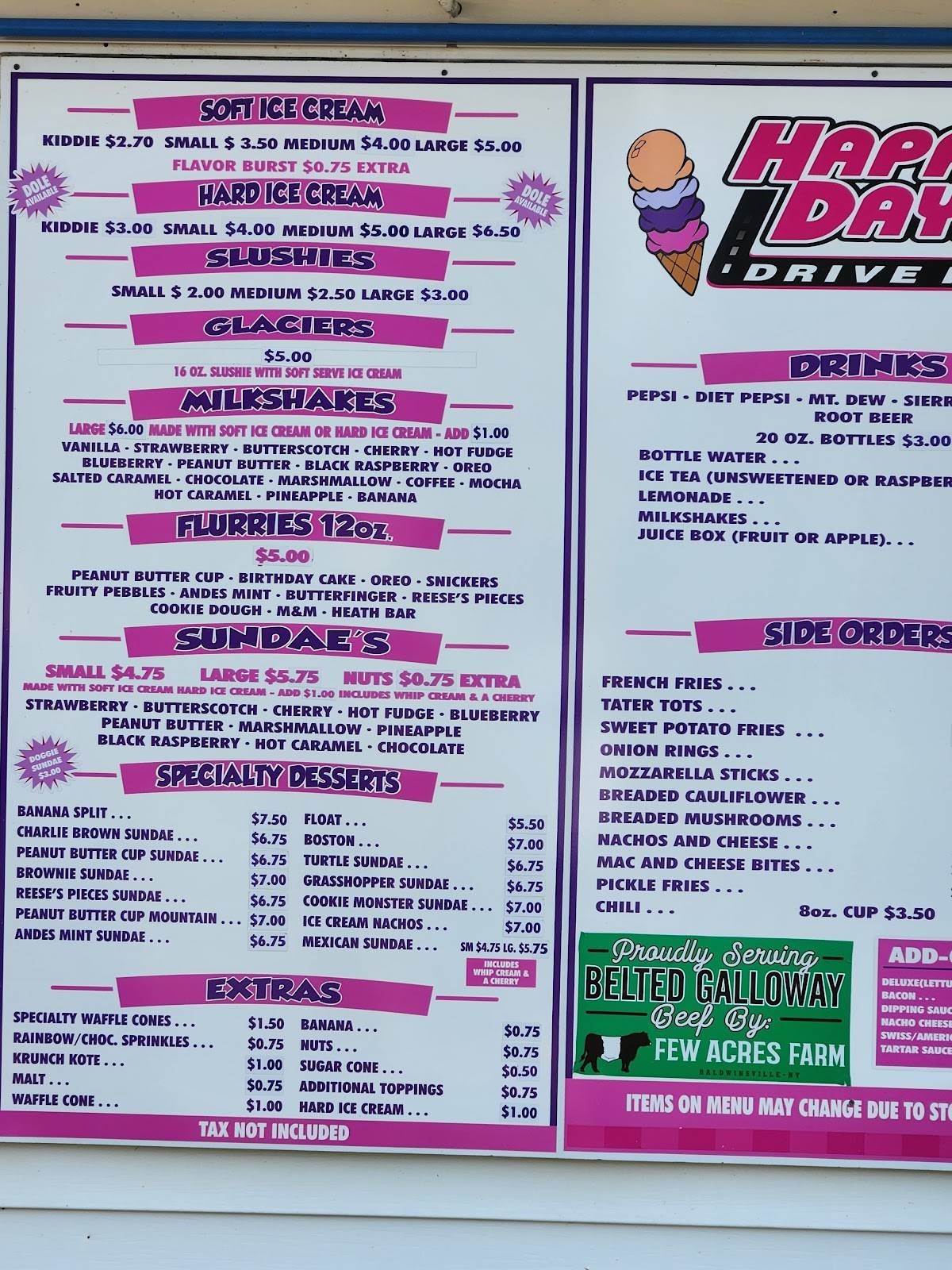 Menu at Happy Days Drive In restaurant, Meridian