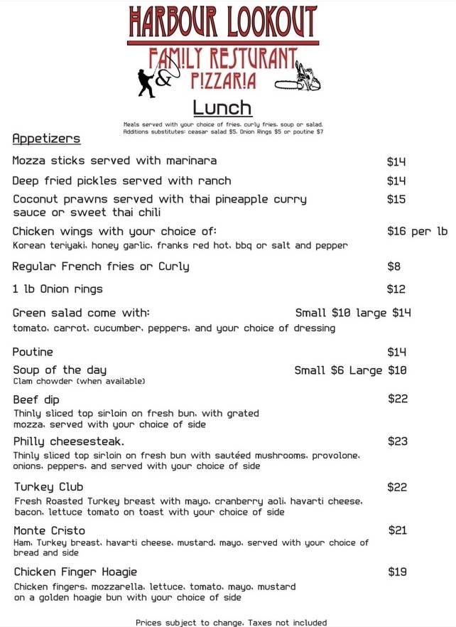 Menu at Harbour Lookout Family Restaurant and Pizzeria, Port McNeill
