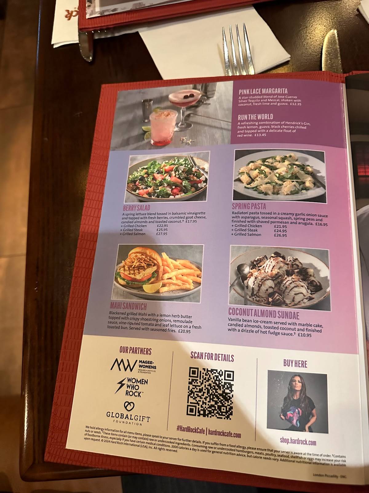 Menu at Hard Rock Cafe, London, Building