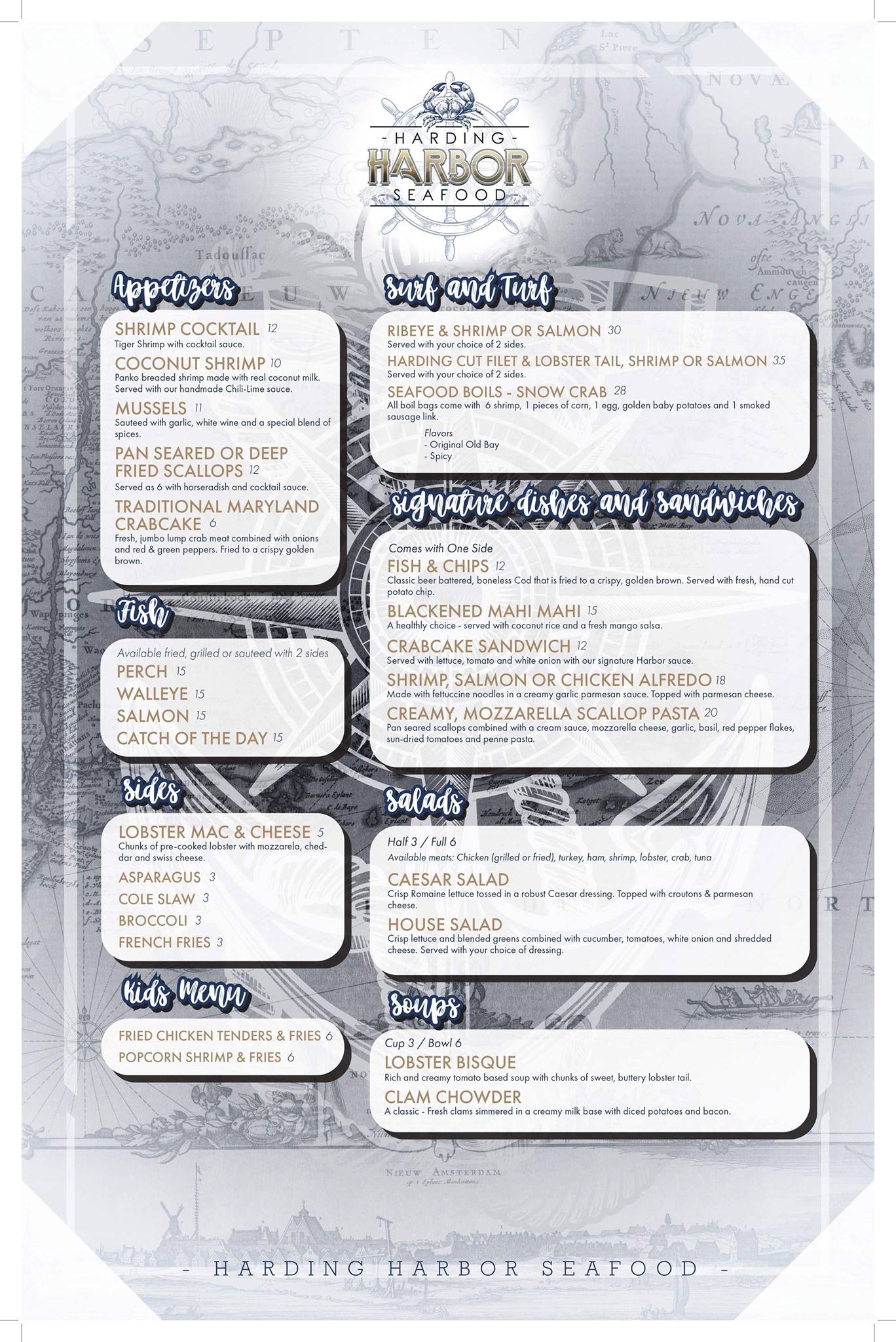 Menu at Harding Harbor Seafood pub & bar, Marion