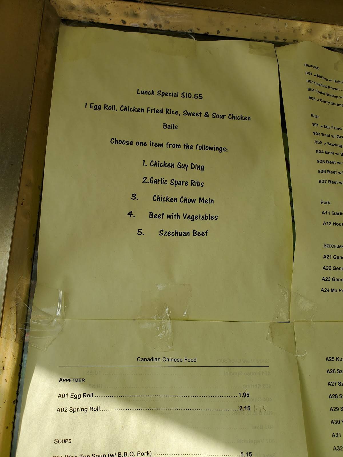 Menu at Harmony Restaurant, Ottawa