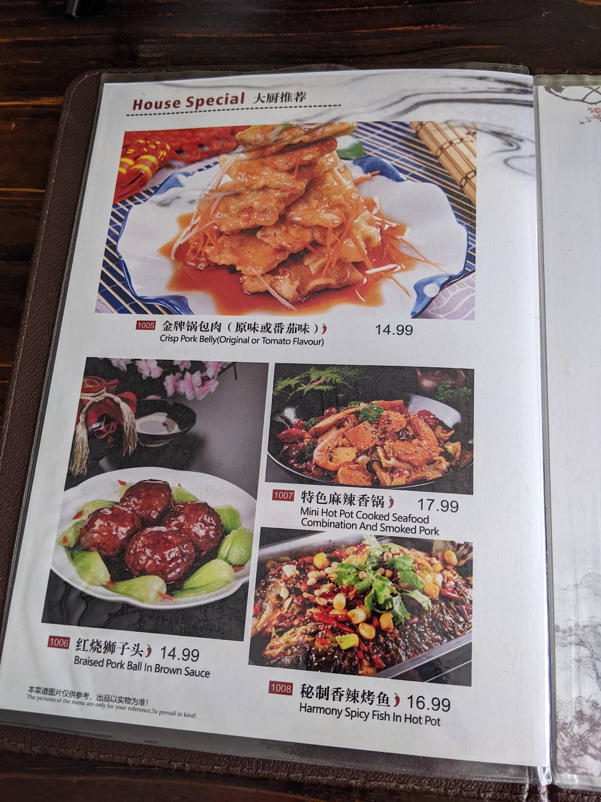 Menu at Harmony Restaurant, Ottawa