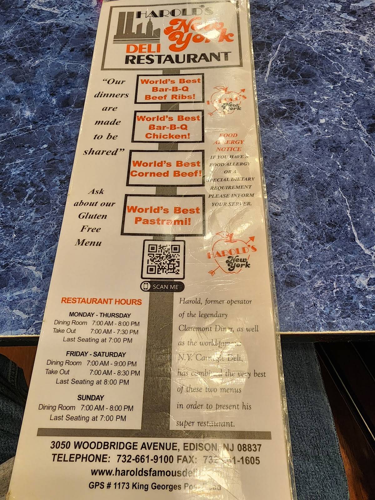 Menu at Harold's New York Deli restaurant, Edison, King Georges Post Rd