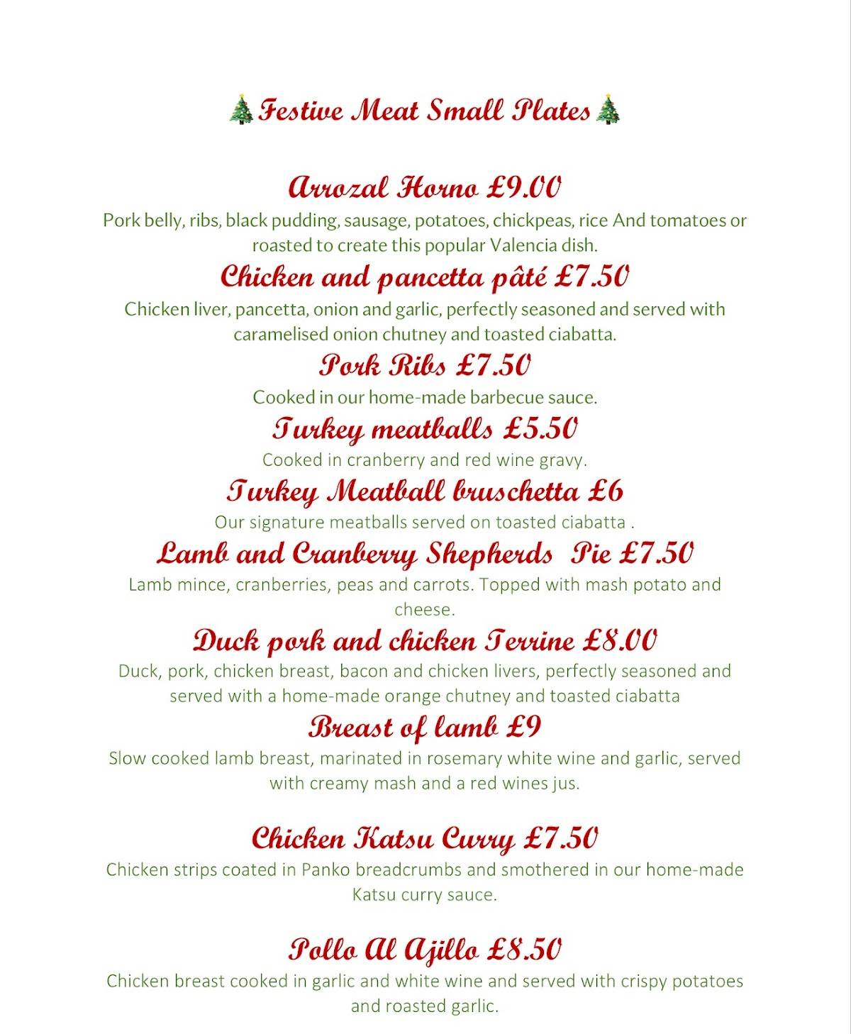 Menu at Harrington’s restaurant, Prescot