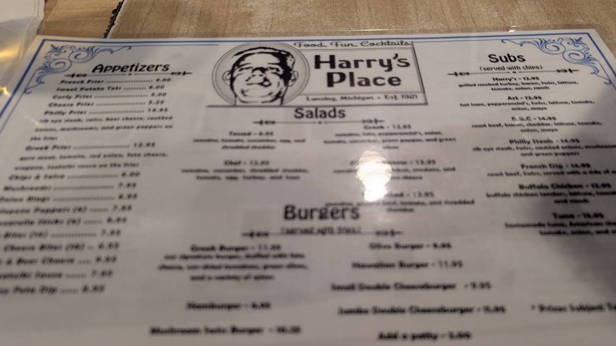 Menu at Harry's Place pub & bar, Lansing