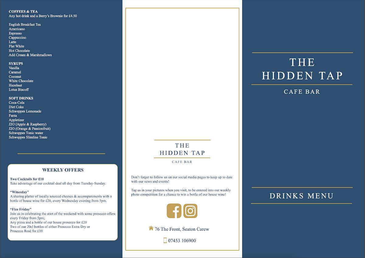 Menu at The Hidden Tap pub & bar, Hartlepool
