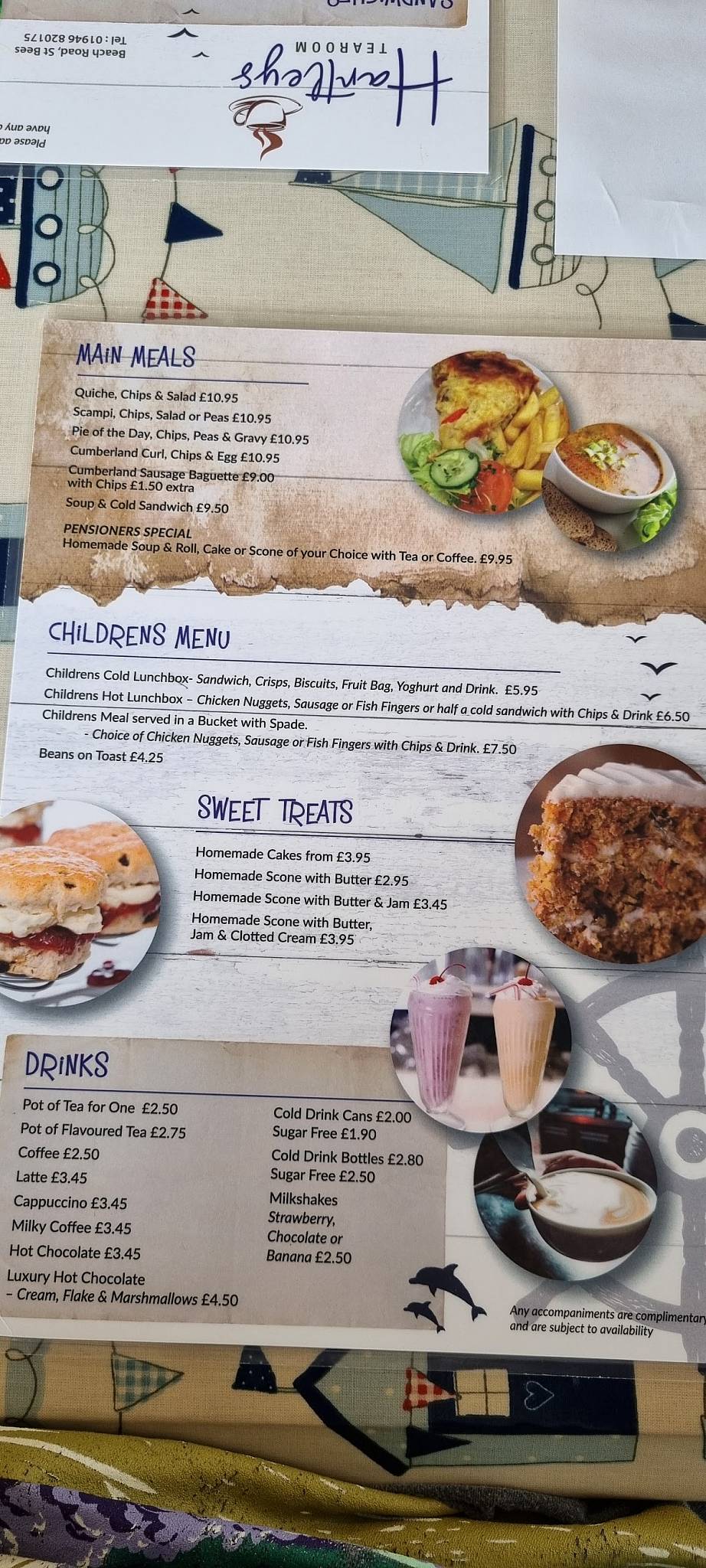 Menu at Hartleys Beach Shop cafe, Saint Bees
