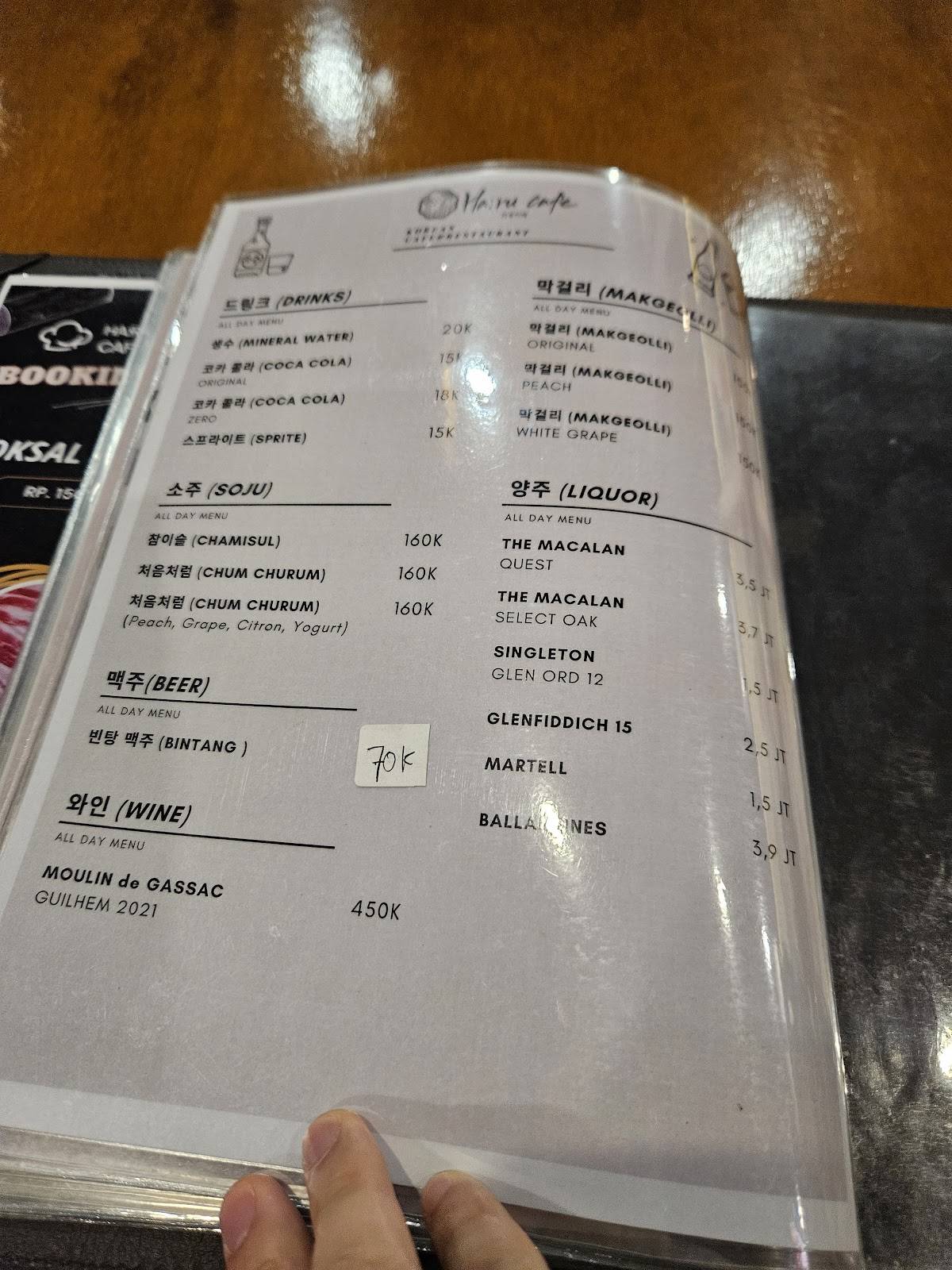 Menu at Haru Cafe, South Jakarta