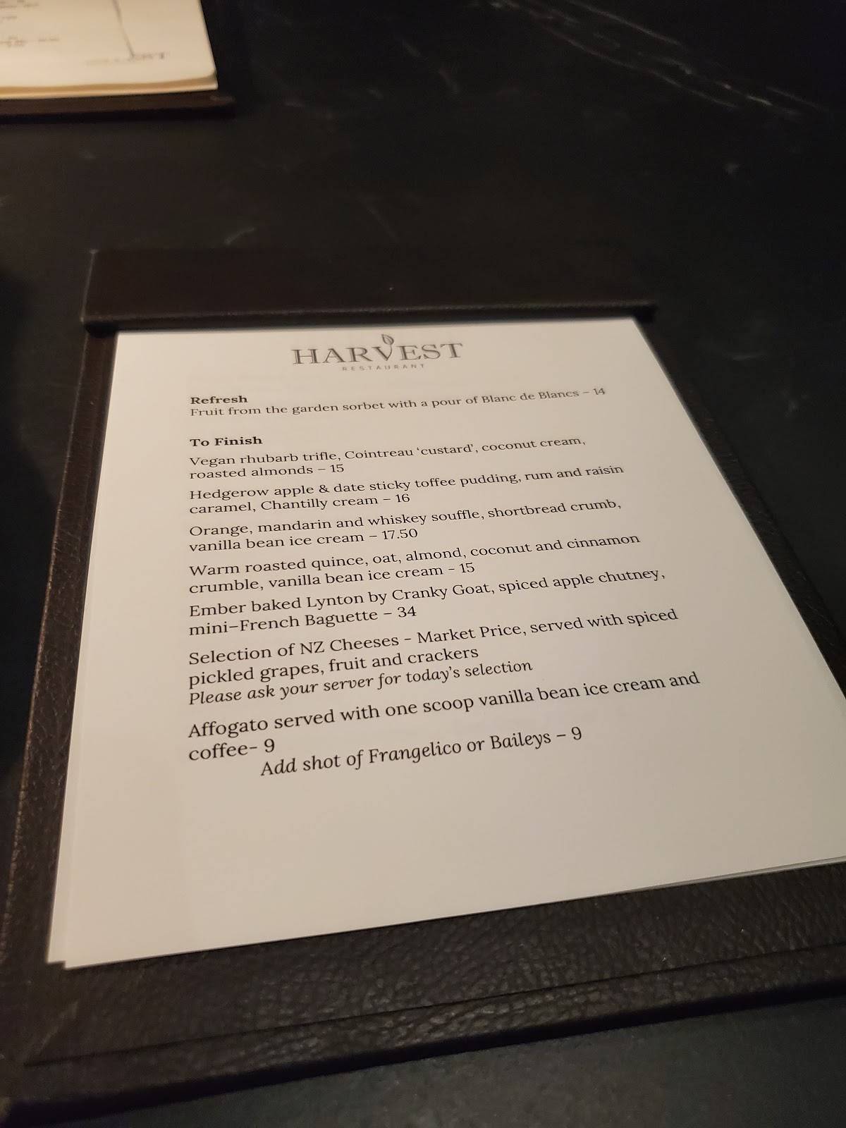 Menu at Harvest Restaurant Blenheim, Rapaura