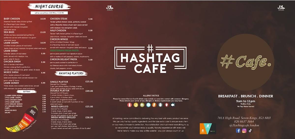 Menu at Hashtag Cafe, Ilford