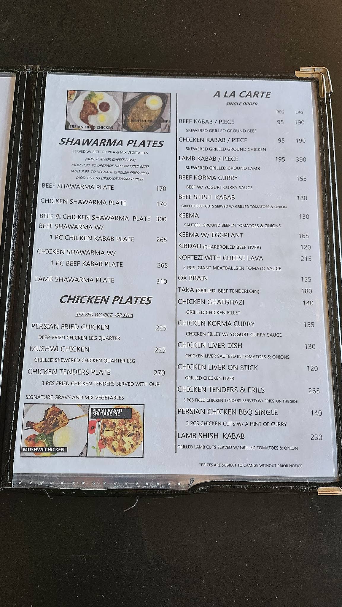 Menu at Hassan Kabab And Steaks Inc restaurant, Cainta