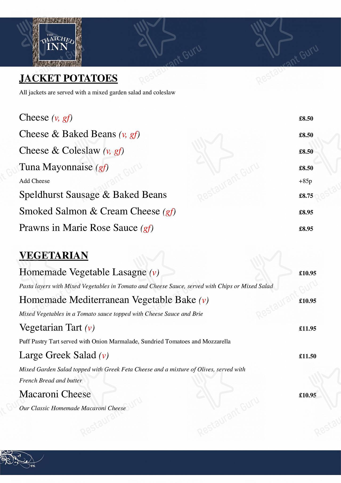 Menu at The Thatched Inn pub & bar, Hassocks