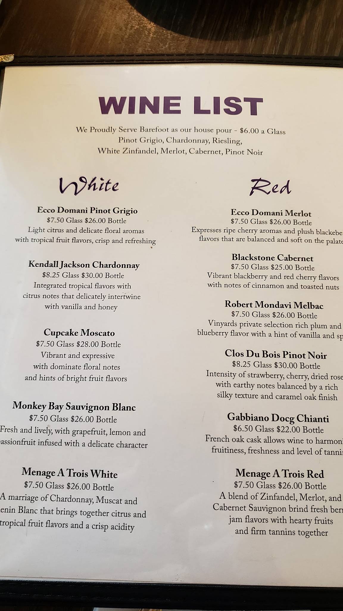 Menu at Cora's 1850 Bistro restaurant, Hawley, 525 Welwood Ave