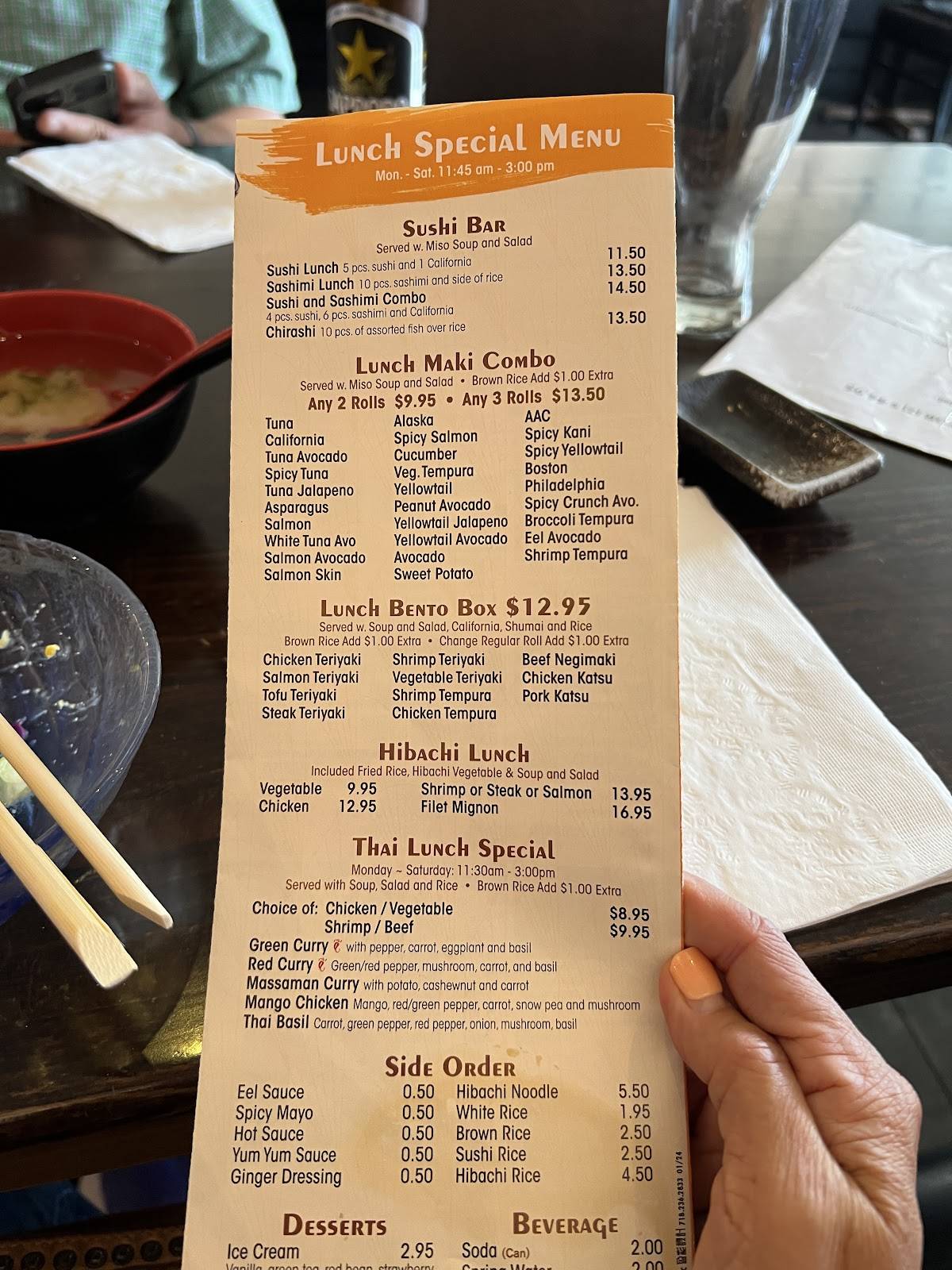 Menu at Hazuki sushi restaurant, Glen Cove