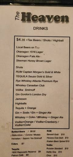 Menu at Heaven Bar & Grill, Vancouver
