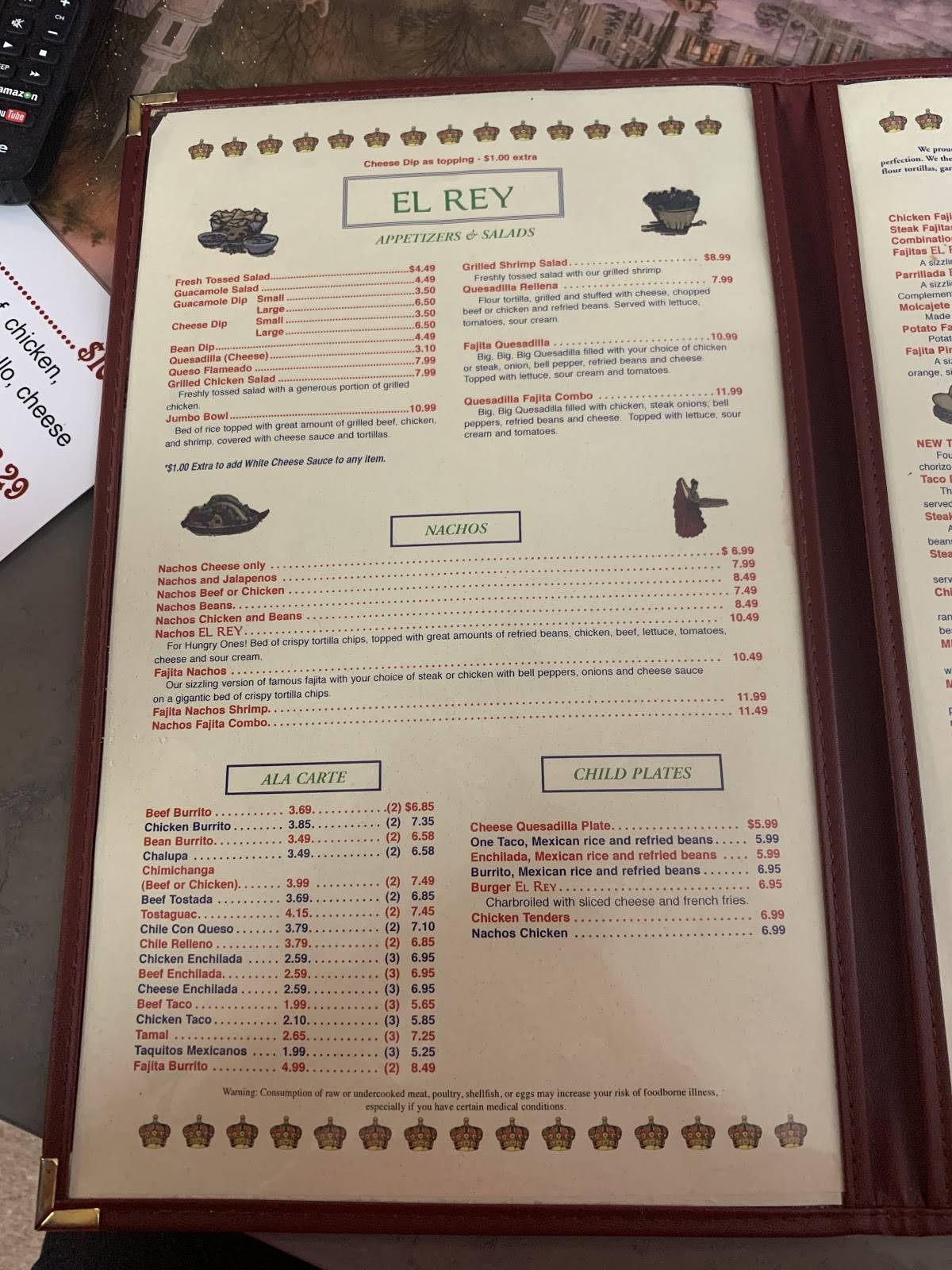 Menu at El Rey Mexican Restaurant, Heber Springs
