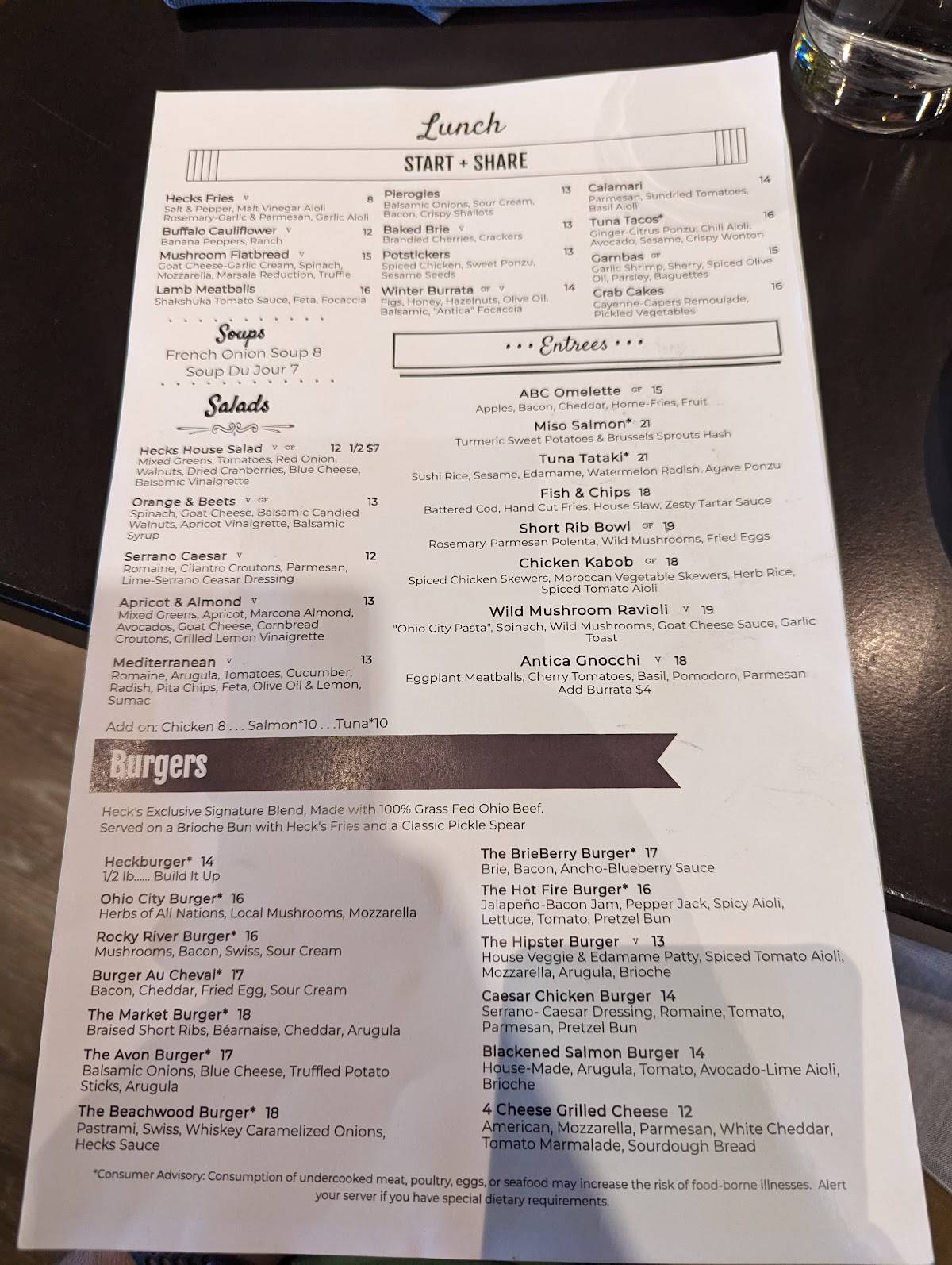 Menu at Hecks of Beachwood restaurant, Beachwood