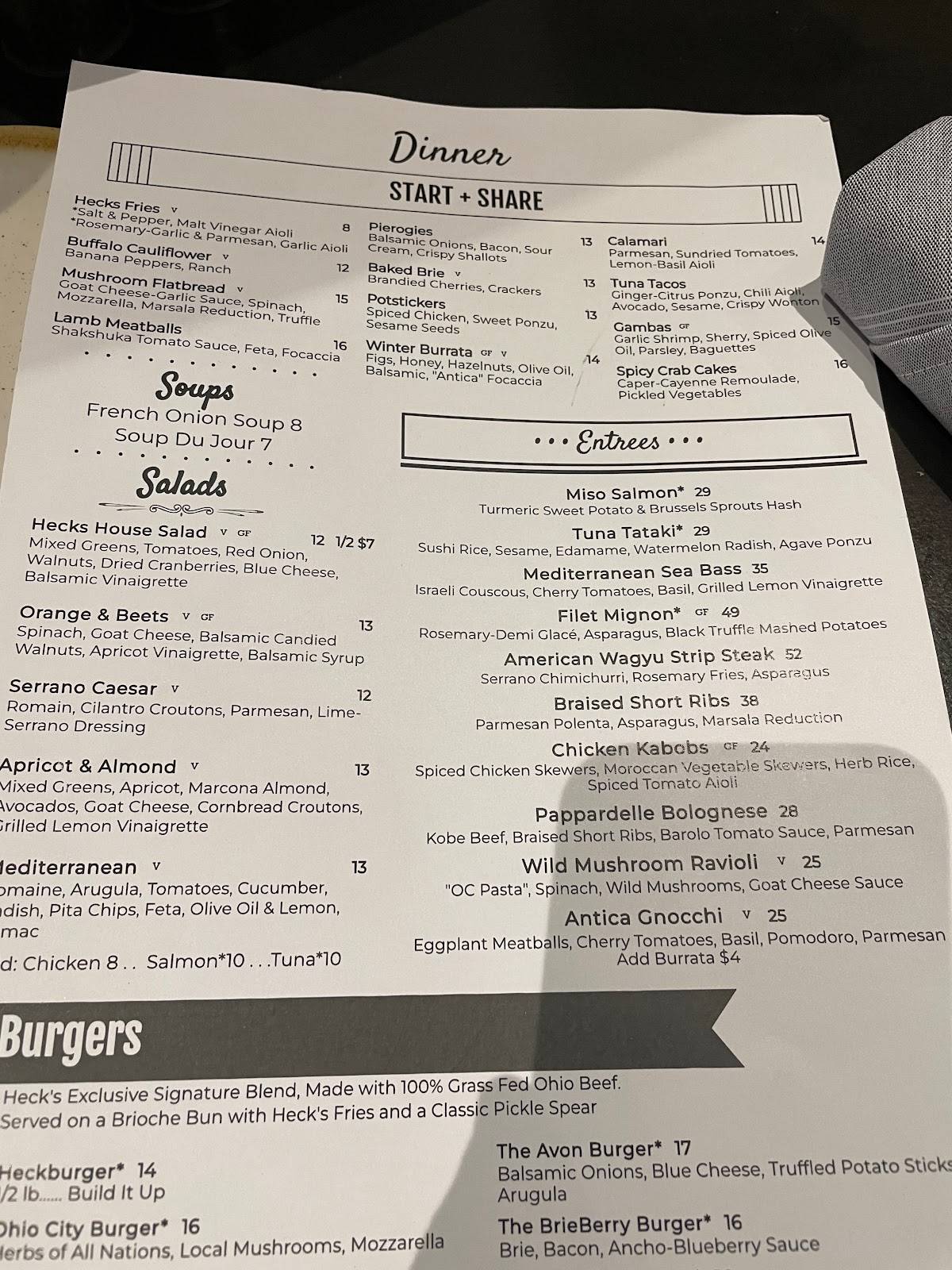 Menu at Hecks of Beachwood restaurant, Beachwood