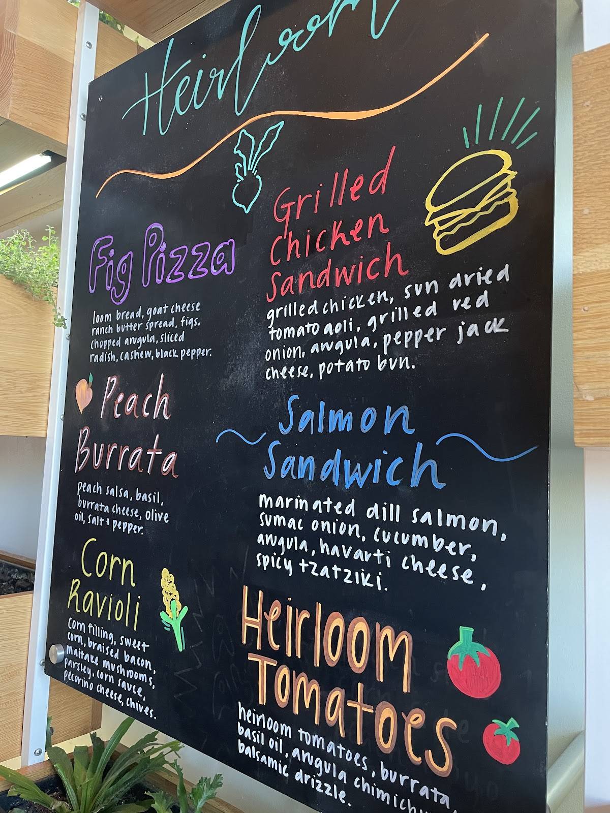 Menu at Heirloom restaurant, Fresno