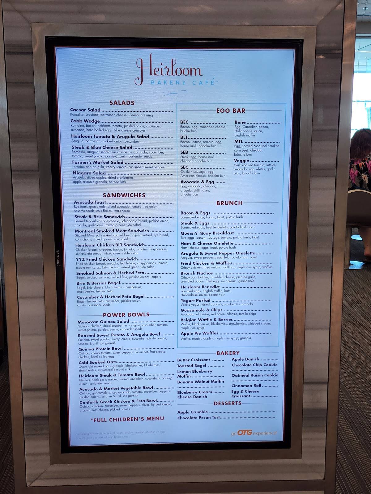 Menu at Heirloom Bakery Café, Mississauga, Silver Dart Dr