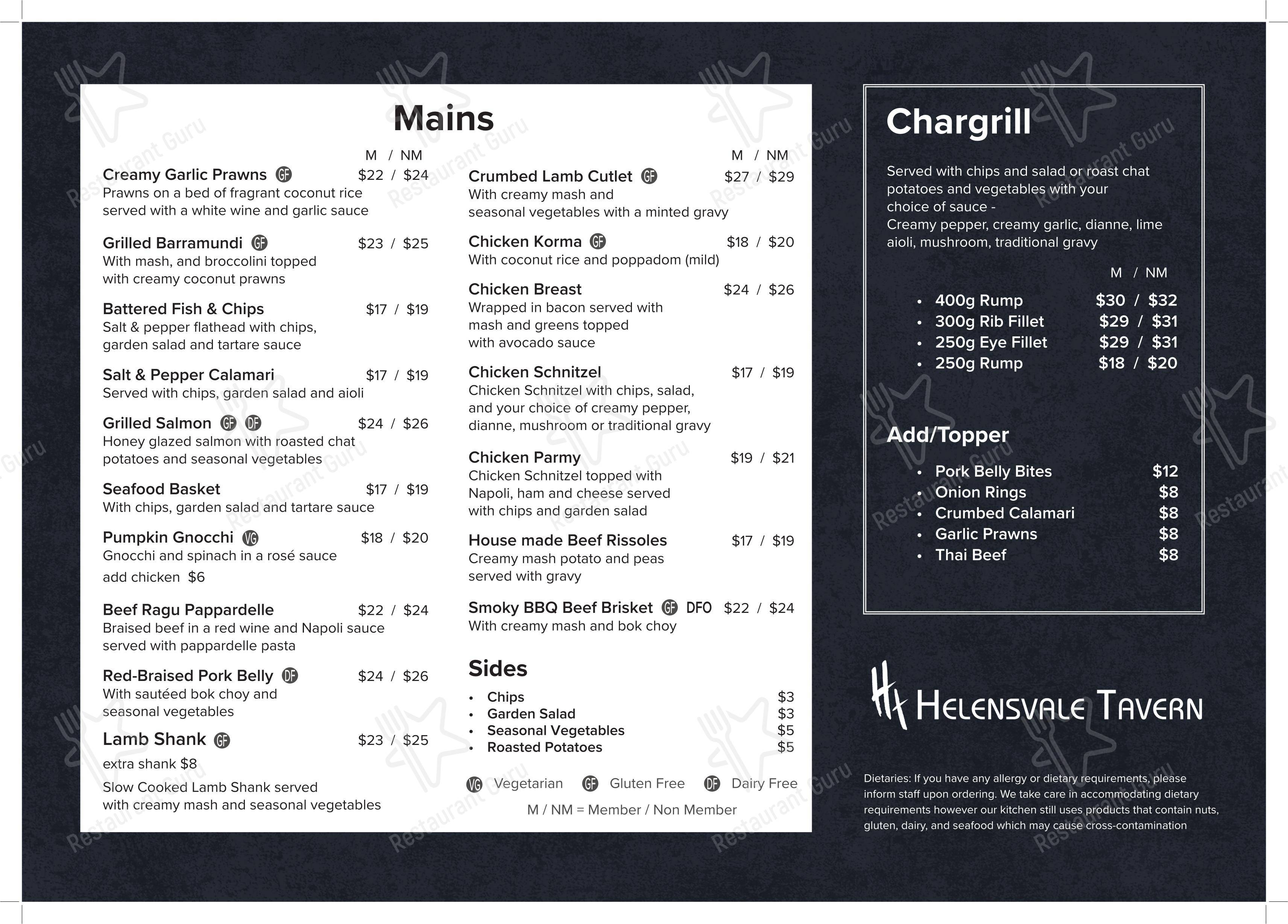 Menu at Helensvale Tavern pub & bar, Helensvale