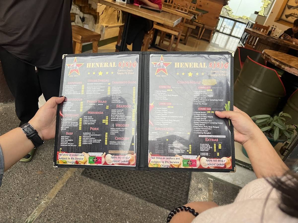 Menu at Heneral Sisig Tagaytay (Main) restaurant, Tagaytay